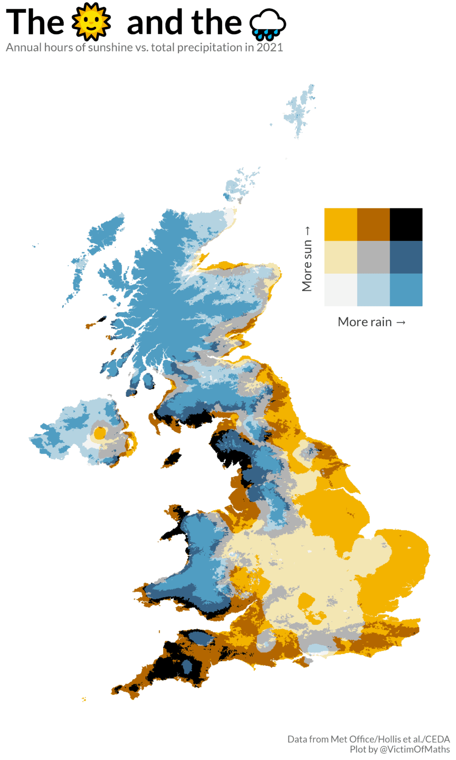 Sunshine Hours vs. Annual Rainfall Across The UK - MoverDB.com